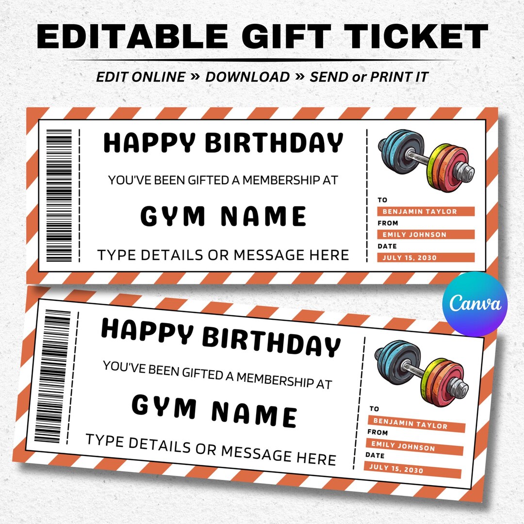 Birthday Gym Membership Gift Voucher Ticket Template - Surprise Workout ...