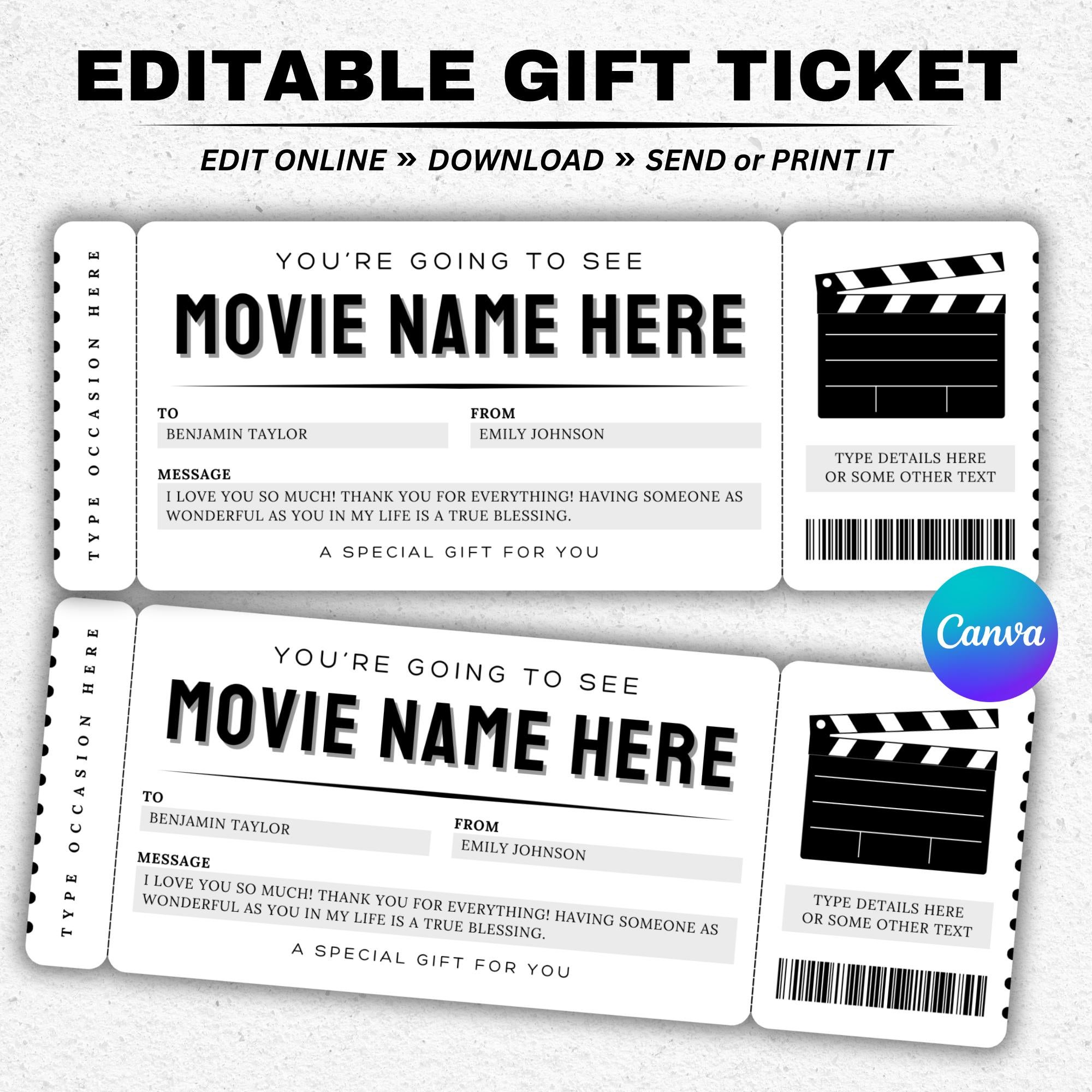 Movie Night Coupon Editable Gift Coupon Template Canva Movie Voucher ...