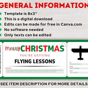 Editable Christmas Flying Lessons Gift Ticket Template - Christmas ...