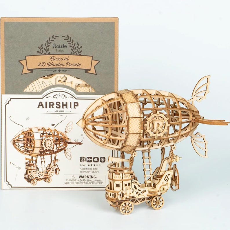 DIY Airship 3D Wooden Puzzle - Brain Teaser Construction Set for Teen ...