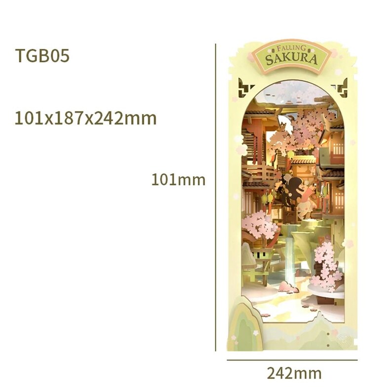 Rolife Falling Sakura Book Nook – DIY Dollhouse Bookend Kit With LED ...