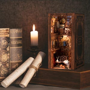 DIY Miniature House Book Nook Kit: Wooden Bookshelf Insert & Bookend ...