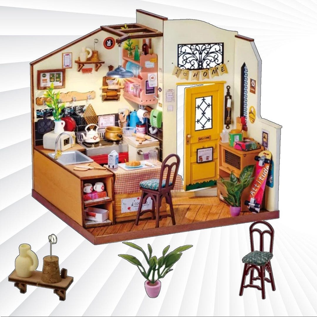 Rolife Cozy Kitchen Miniature Dollhouse Kit: 3D Wooden Puzzle DIY Craft ...