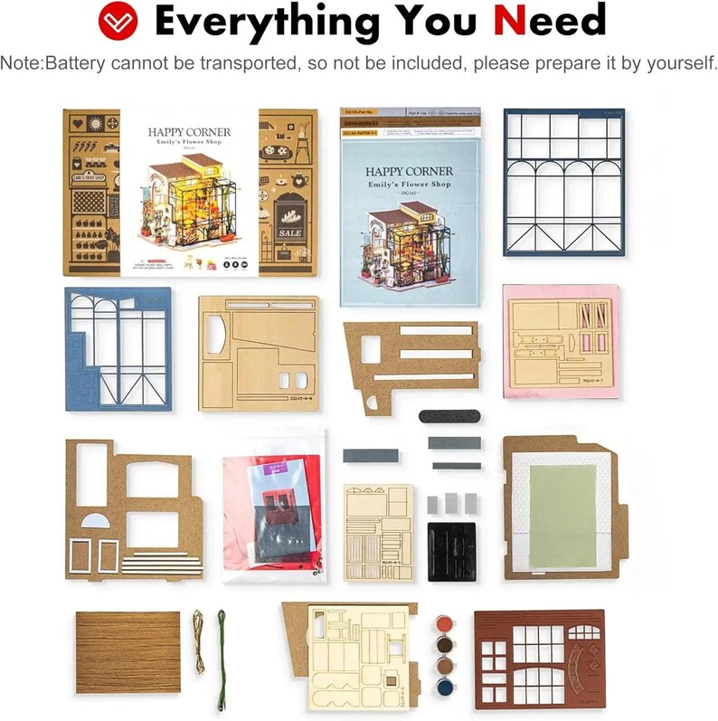 Emily's Flower Shop DIY Miniature Dollhouse Kit - 1:24 Scale Craft Kit ...