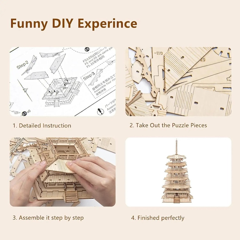 3D Wooden Pagoda Puzzle Kit: DIY Japanese Architecture Model - Etsy