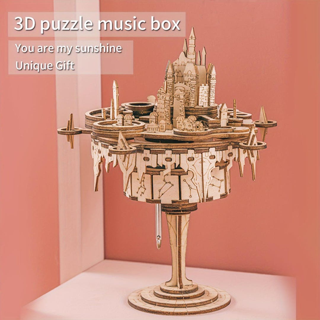 3D Wooden Music Box Puzzle Kit - You Are My Sunshine Castle DIY Model, Creative Craft Gift for ...