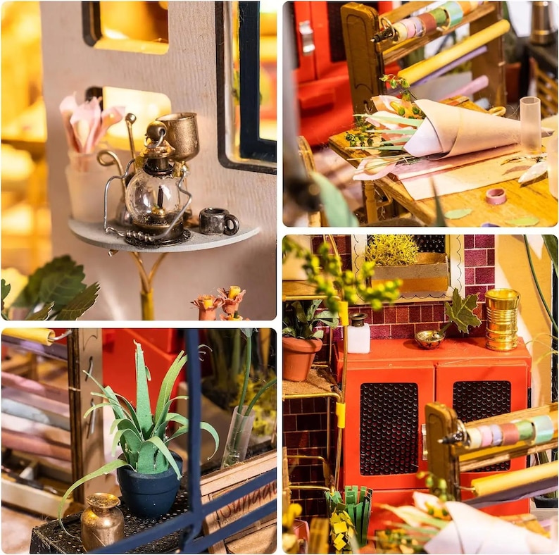 Emily's Flower Shop DIY Miniature Dollhouse Kit - 1:24 Scale Craft Kit ...