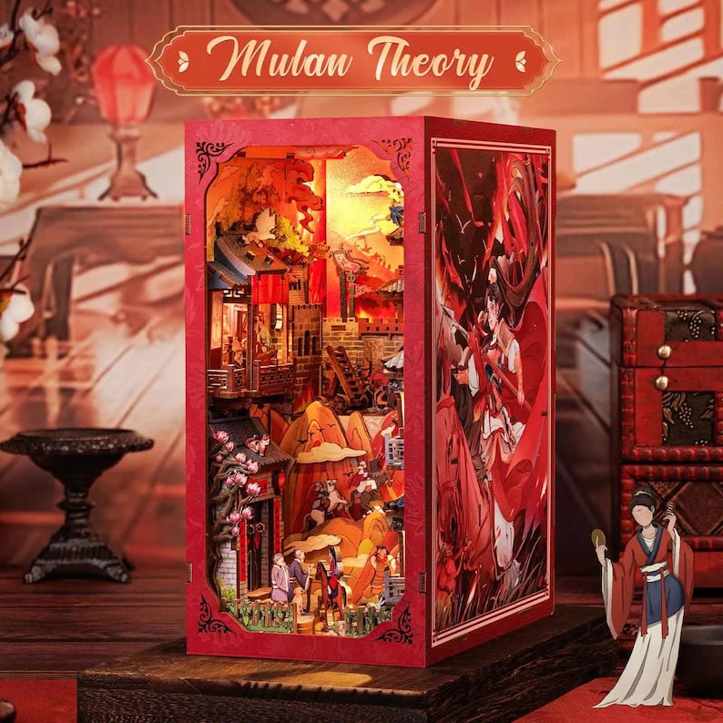 DIY Mulan Book Nook Kit: Chinese Style Dollhouse Bookshelf Insert With ...