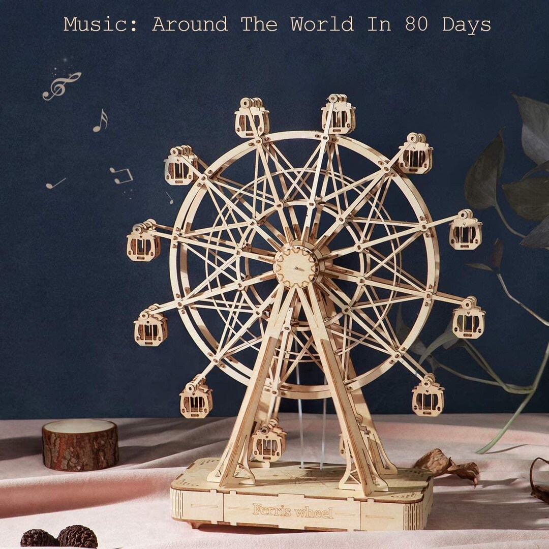DIY Wooden Ferris Wheel Music Box Model – Rotatable Toy for Kids and ...