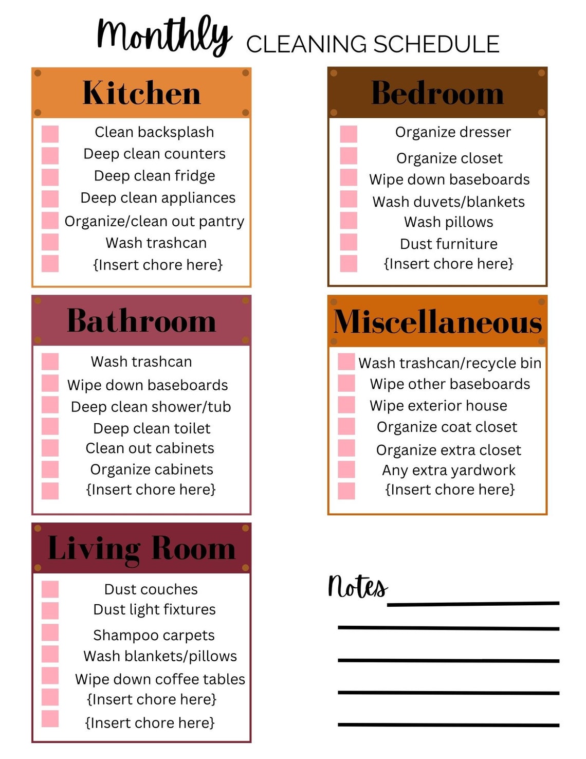 Monthly Cleaning Schedule | Checklist | Editable | Printable - Etsy