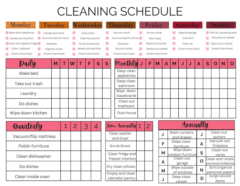 EDITABLE Cleaning Schedule | Checklist | Cleaning Planner | Printable ...