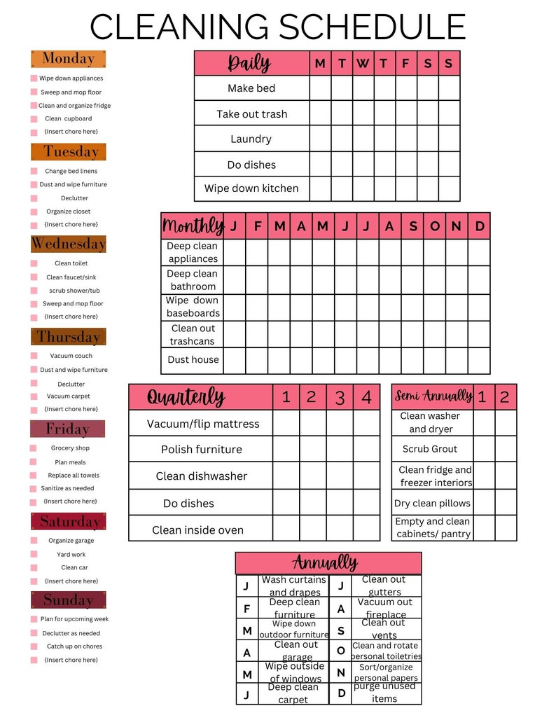 EDITABLE Cleaning Schedule | Checklist | Cleaning Planner | Printable ...