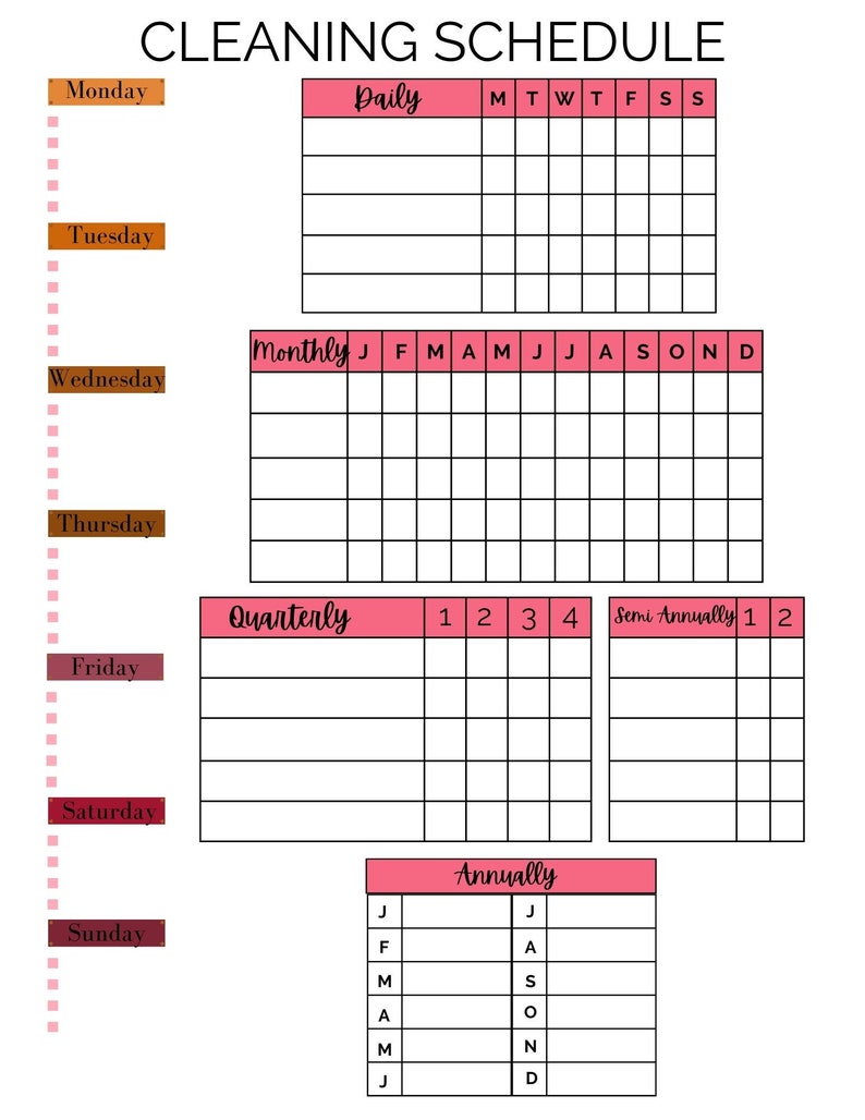 EDITABLE Cleaning Schedule | Checklist | Cleaning Planner | Printable ...