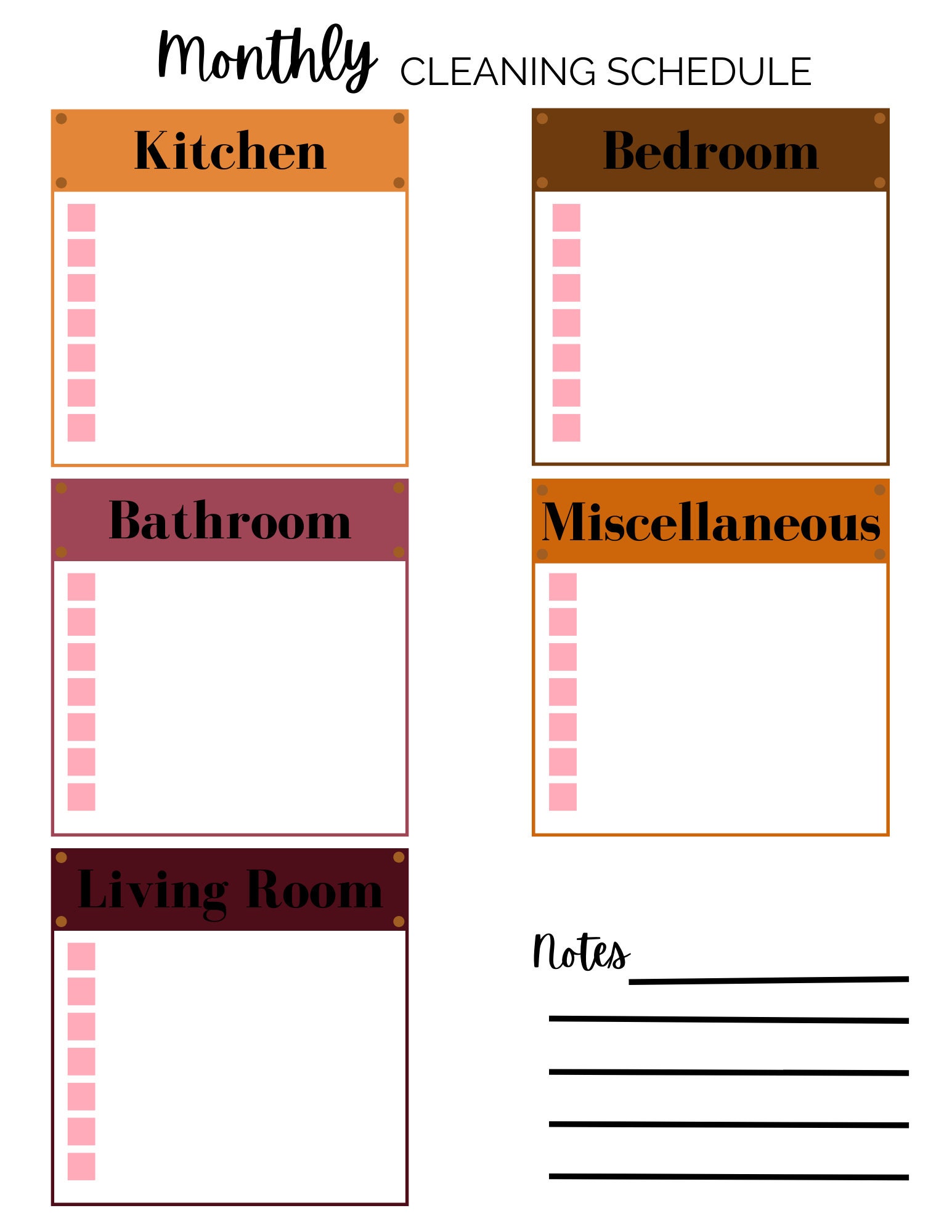 Monthly Cleaning Schedule Checklist Editable Printable - Etsy