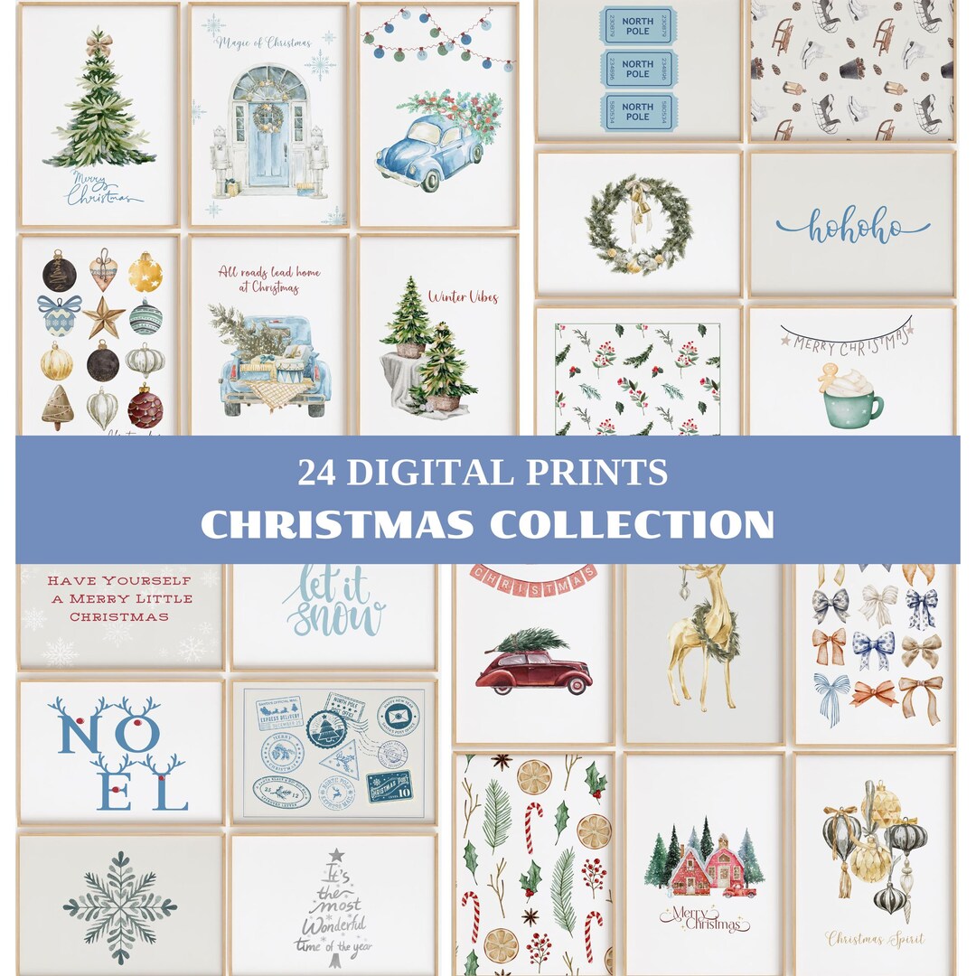 Christmas Gallery Wall Set of 24 Prints. Light Blue Winter Holiday ...