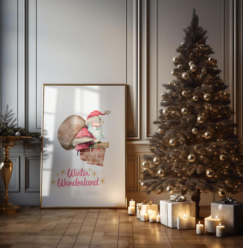 Pink Christmas Printables Set of 24 Wall Art. Winter Holiday Poster ...
