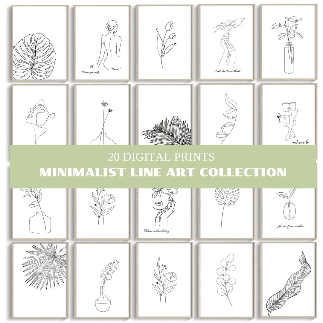 Black and White Minimalist Line Gallery Set 20 Art Prints: Printable ...