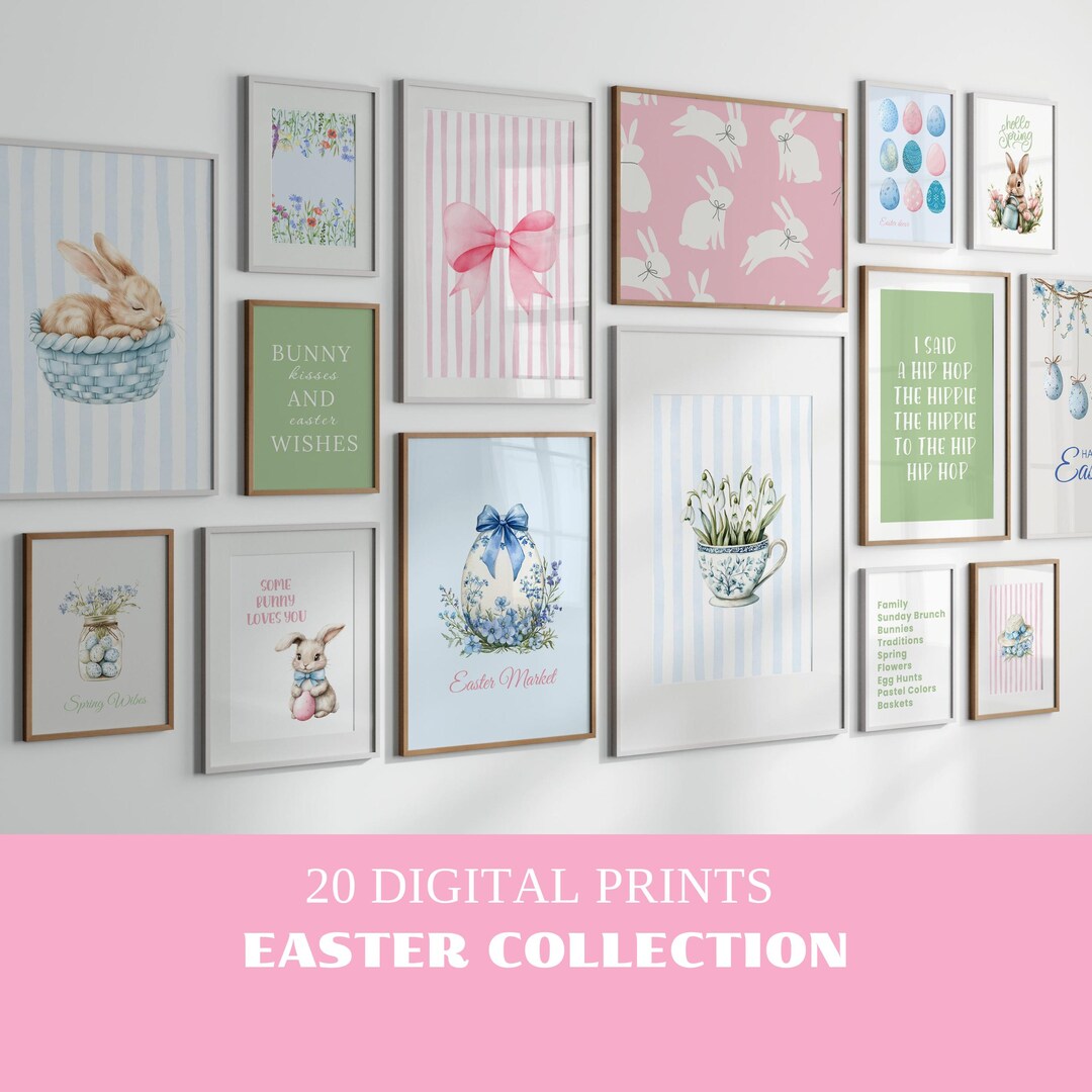 Easter Printable Wall Art Set of 20 Prints: Easter Eggs & Bunny ...