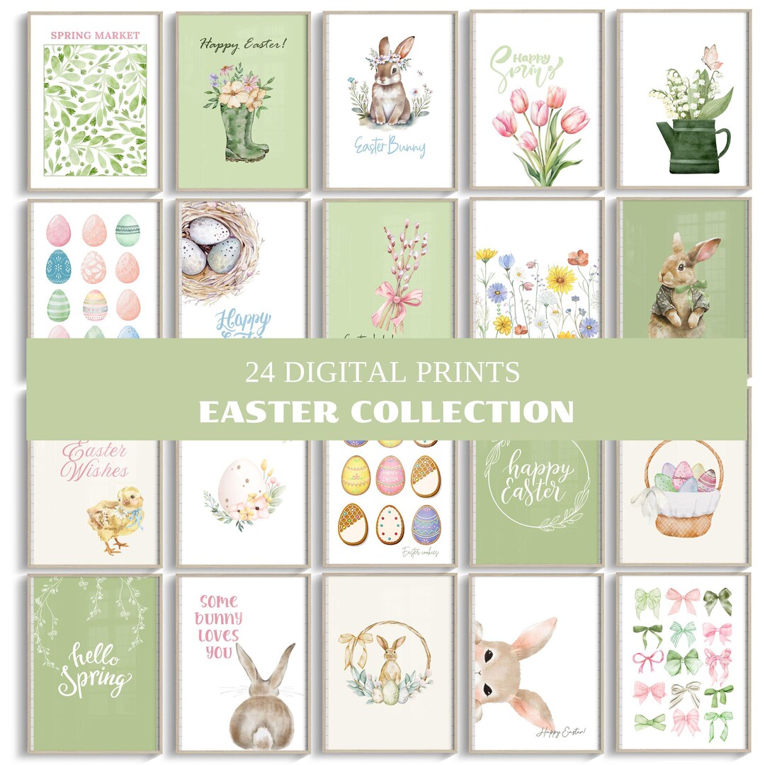 Sage Green Easter Printable Set of 24 Prints –spring Wall Decor and ...