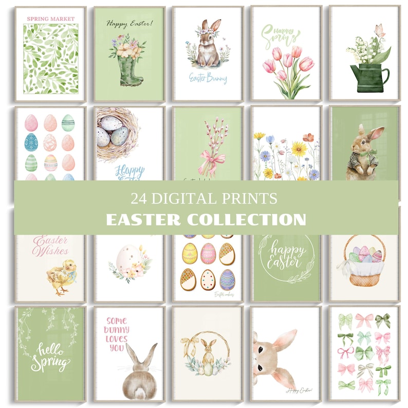 Sage Green Easter Printable Set of 24 Prints: Easter Eggs & Spring ...