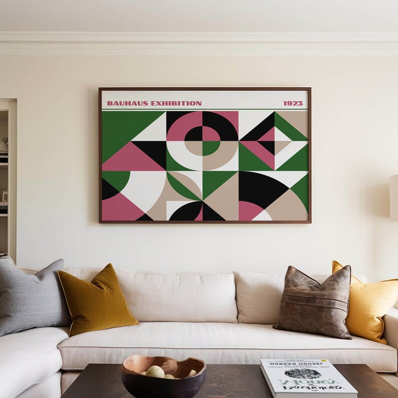 Horizontal Mid Century Modern Printable Wall Art. Pink and Green ...