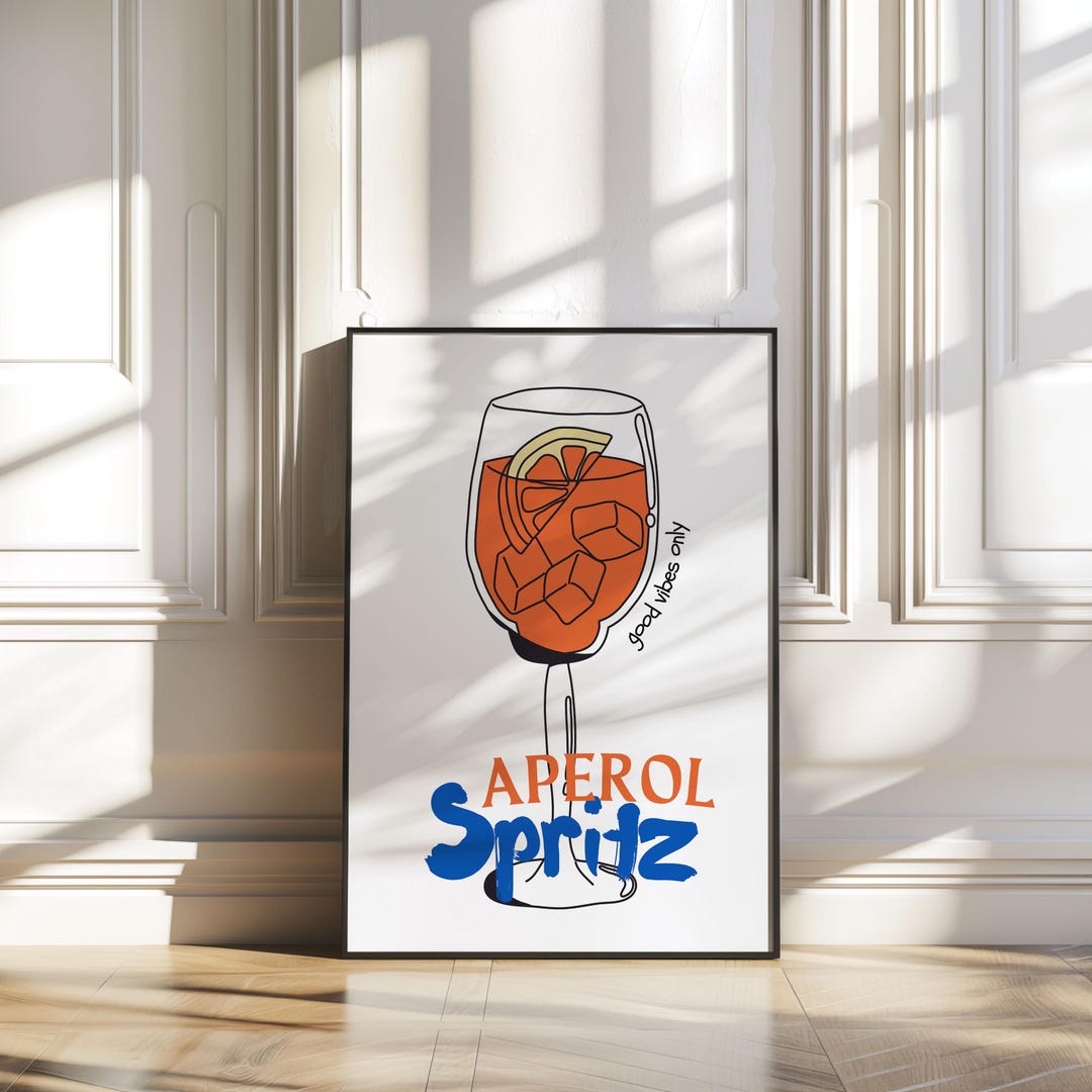 Aperol Spritz Art Print – Bar Cart Decor – Vintage Cocktail Poster ...
