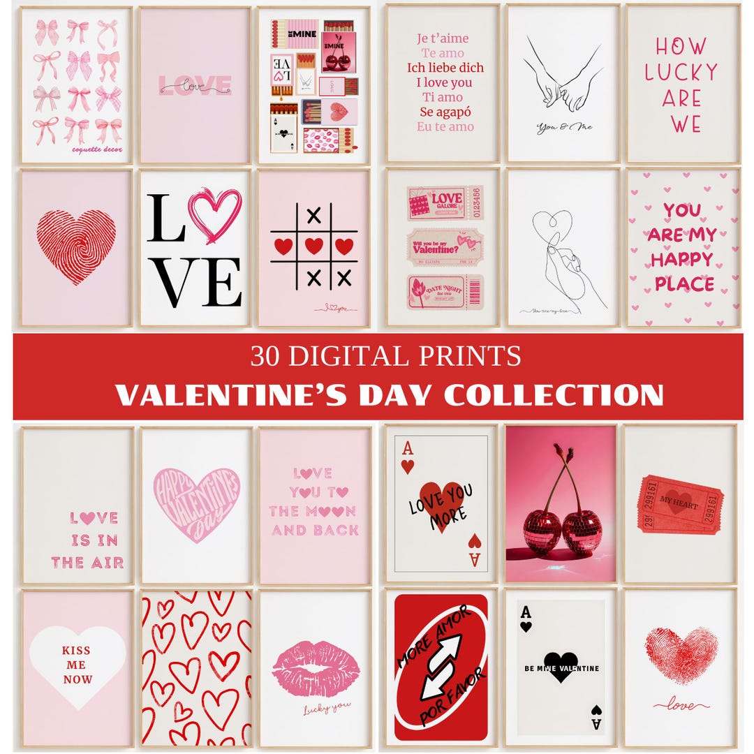 Valentine Day Posters Gallery Wall Set of 30 Love Romantic Printables ...
