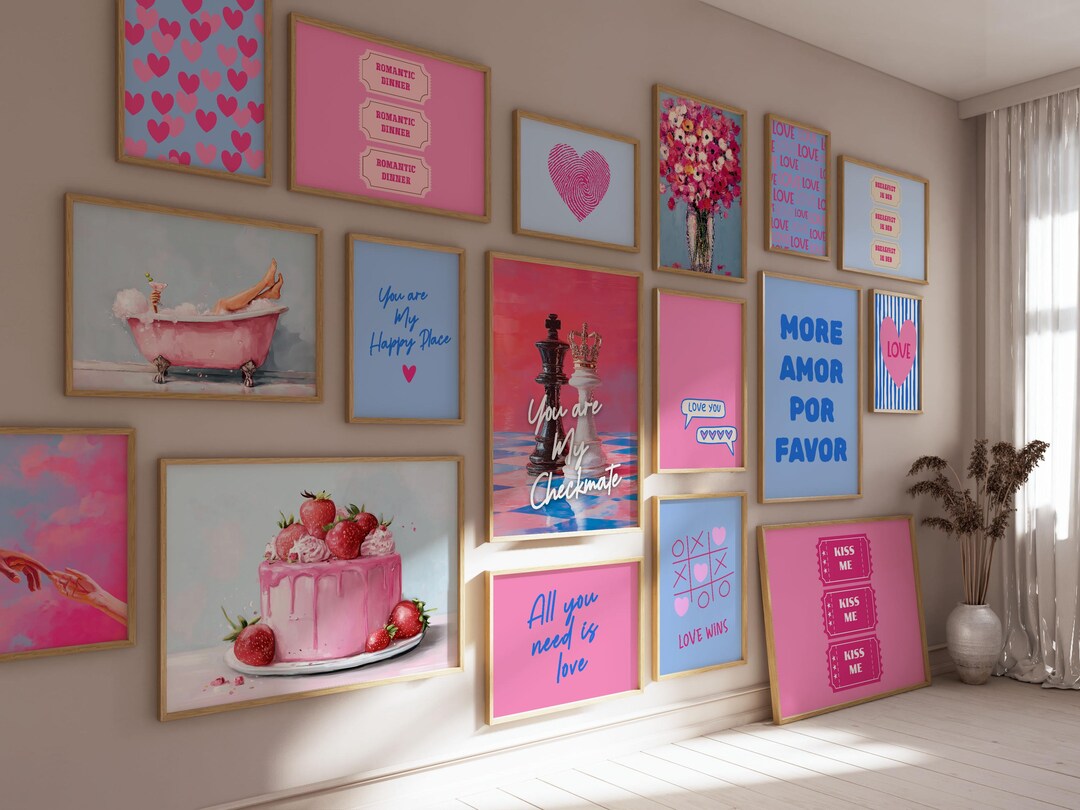 Pink & Blue Valentines Day Gallery Wall Set 20 Prints| Printable Love ...