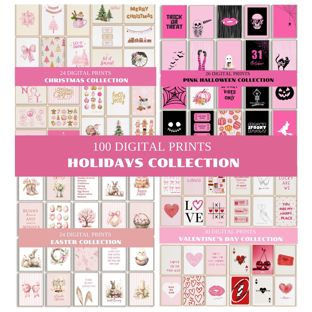 Pink Holiday Mega Bundle 100 Printables for Christmas, Halloween ...