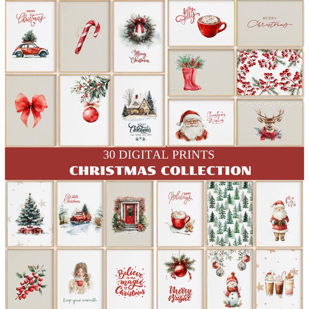 Red & Green Christmas Printables Set of 30 Prints – Holiday Wall Art ...