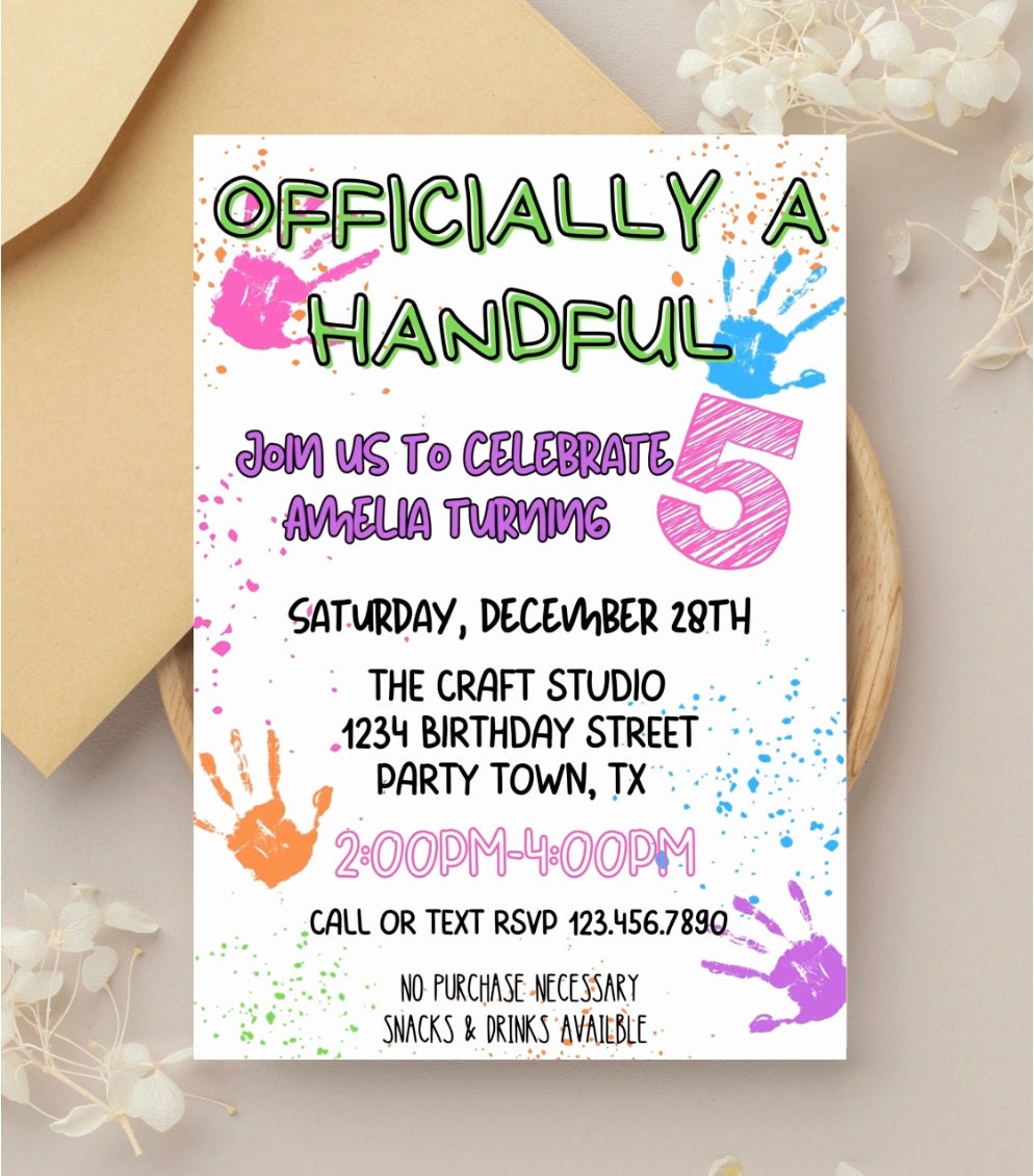 Officially a Handful Birthday Invite, 5th Birthday Invite, Editable ...