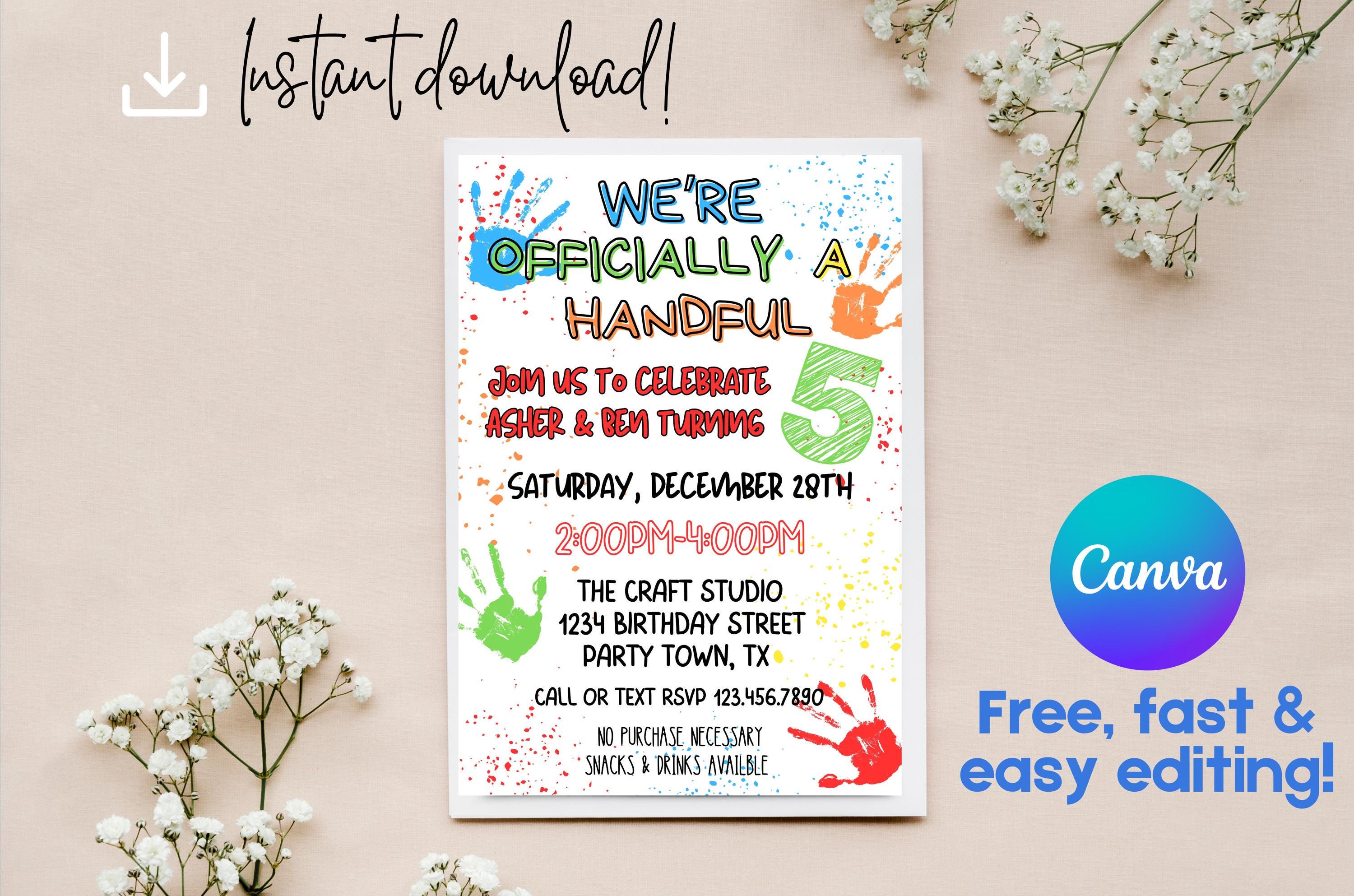 Animated Twin Boy 5th Birthday Invitation: Fingerpaint Design (digital ...