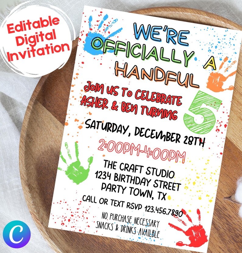 Animated Twin Boy 5th Birthday Invitation: Fingerpaint Design (digital ...