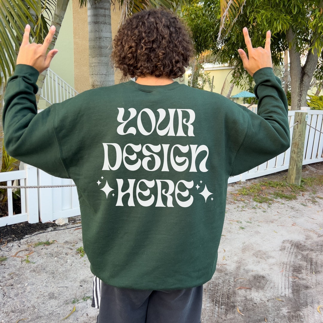Gildan 18000 Forest Green Back Mockup, Beach Mockup, Green Sweater Back ...