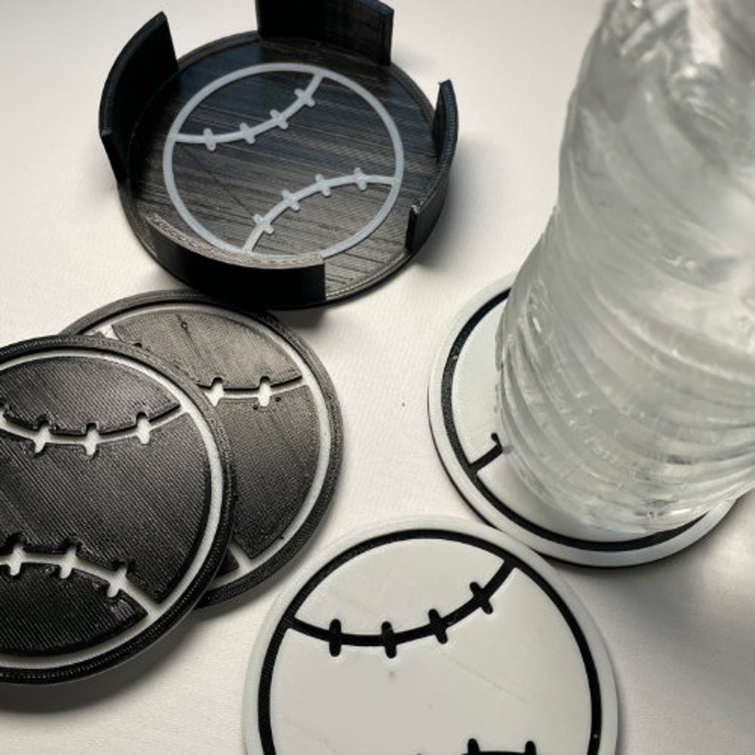 Baseball, Soccer and Basketball Coasters, (set of 4 With Coaster Holder ...