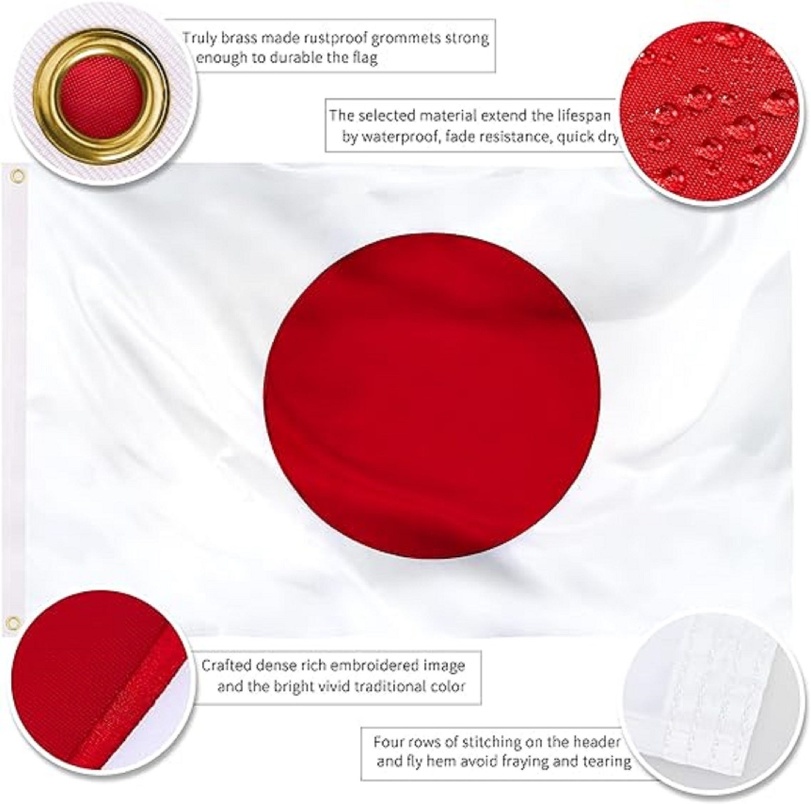 Japan Flag 3x5 Ft Thick Polyester, Fade Resistant, Brass Grommets ...