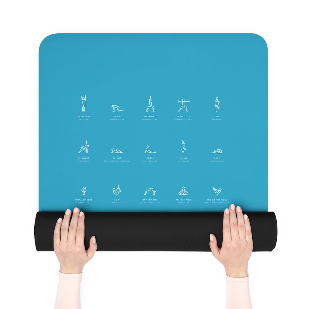 Pose Perfect Yoga Mat in Turquoise Illustrated With 25 Common - Etsy