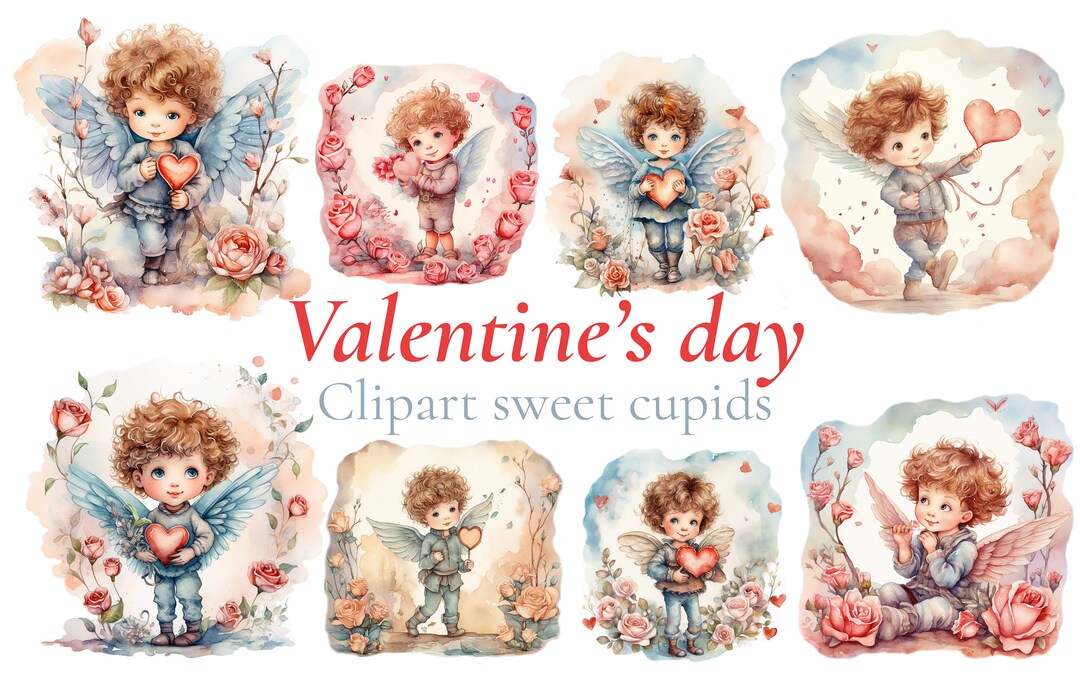 Valentine's Day Clipart, Cute Cupids, Great for Greeting Cards, Crafts ...