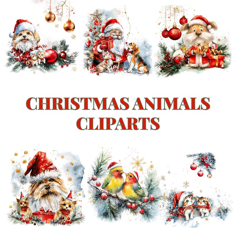 Christmas Animals Cliparts, Christmas Clipart With Animals, Watercolor ...