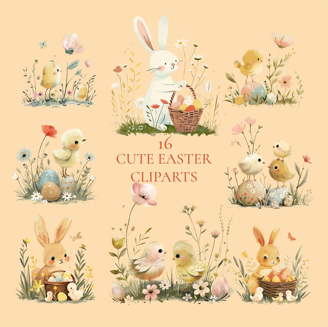 Easter Clipart, Watercolor Chicks and Bunnies Clipart, Easter ...