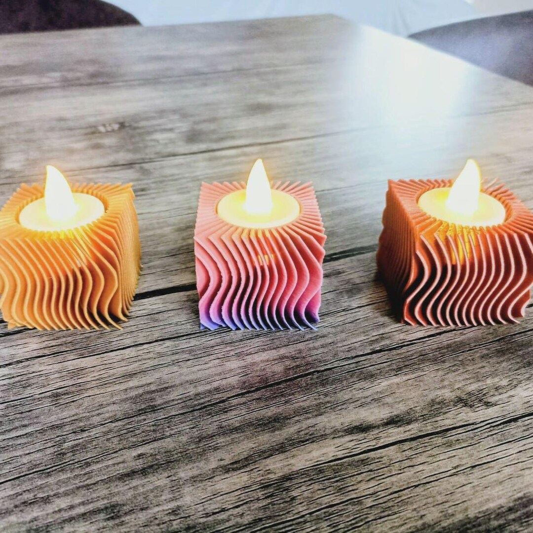 Wavy Led Candle Holder, Square Candle Stand - Etsy
