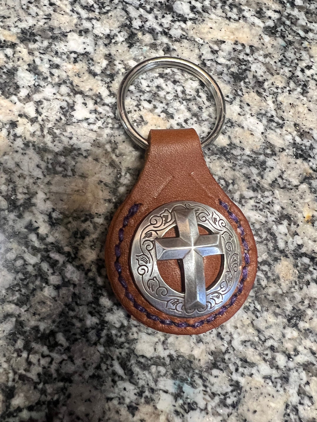 Leather Cross Keychain - Etsy