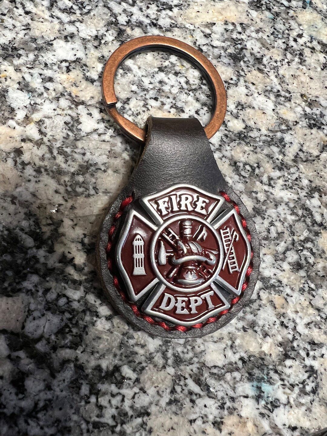 Leather Red Background Fire Fighter Keychain - Etsy