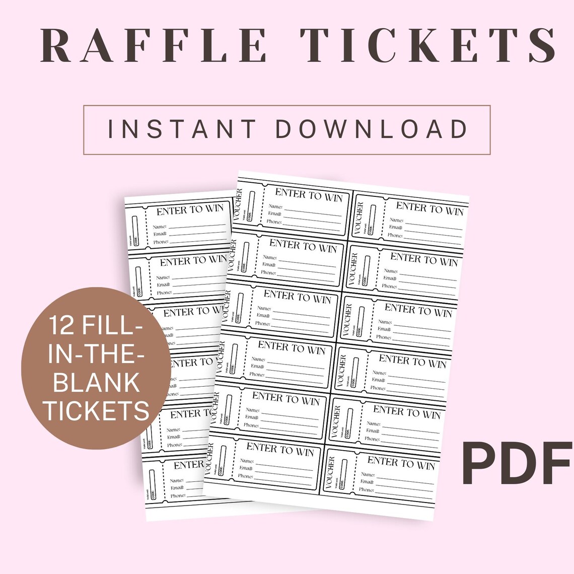 Raffle Ticket Template, Printable Enter to Win Ticket, Raffle Ticket ...