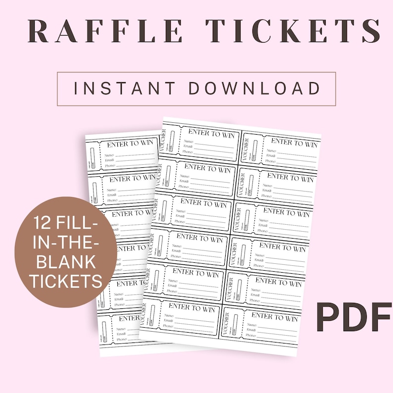 Raffle Ticket Template, Printable Enter to Win Ticket, Raffle Ticket ...