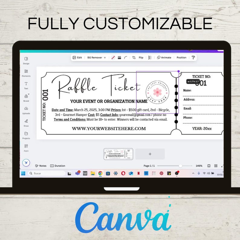 Custom Raffle Ticket, Raffle Ticket Form, Digital Canva Raffle Ticket ...