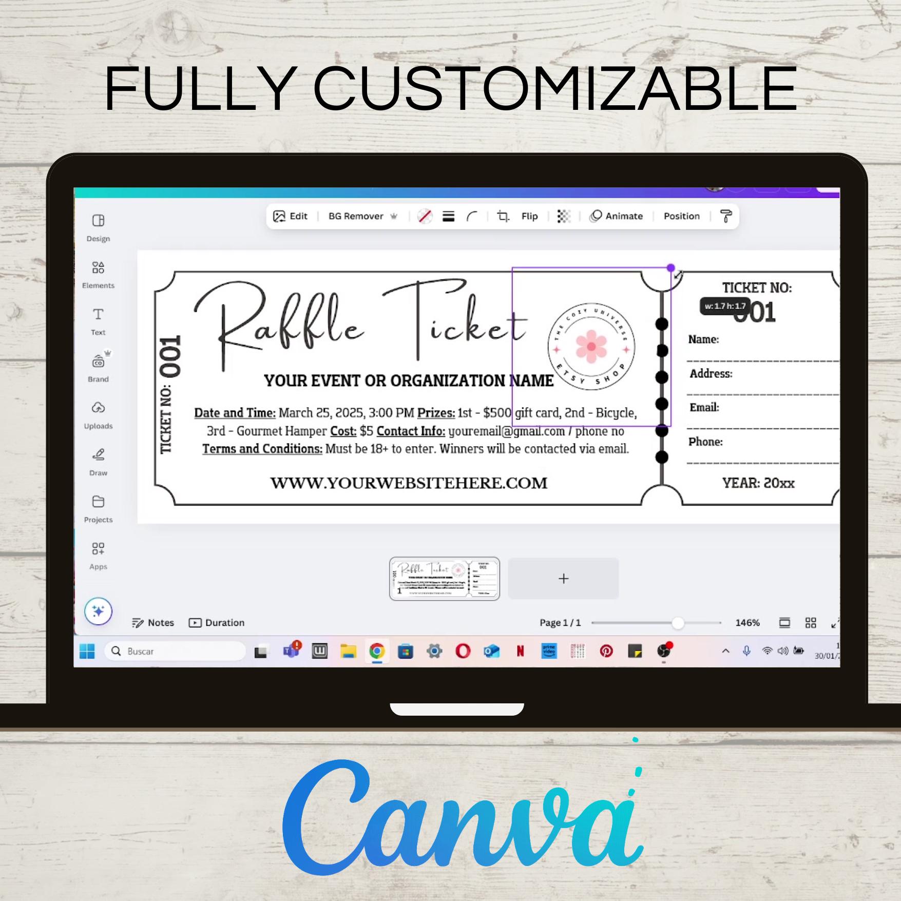 Custom Raffle Ticket, Raffle Ticket Form, Digital Canva Raffle Ticket ...