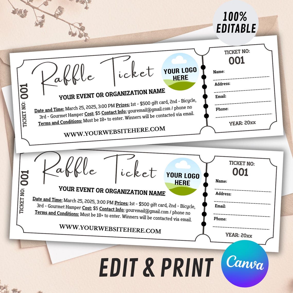 Custom Raffle Ticket, Raffle Ticket Form, Digital Canva Raffle Ticket ...