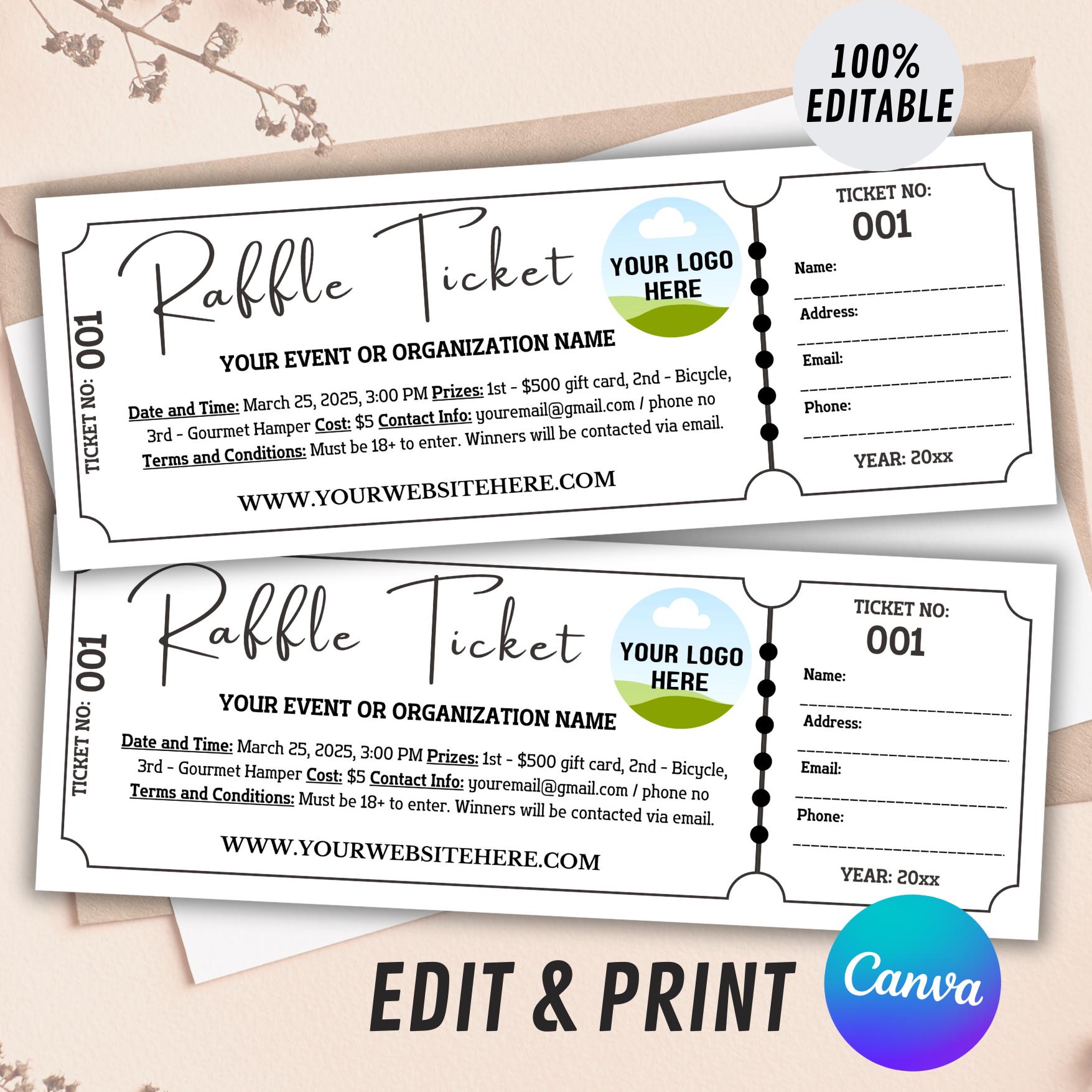Custom Raffle Ticket, Raffle Ticket Form, Digital Canva Raffle Ticket Printable, Custom DIY ...