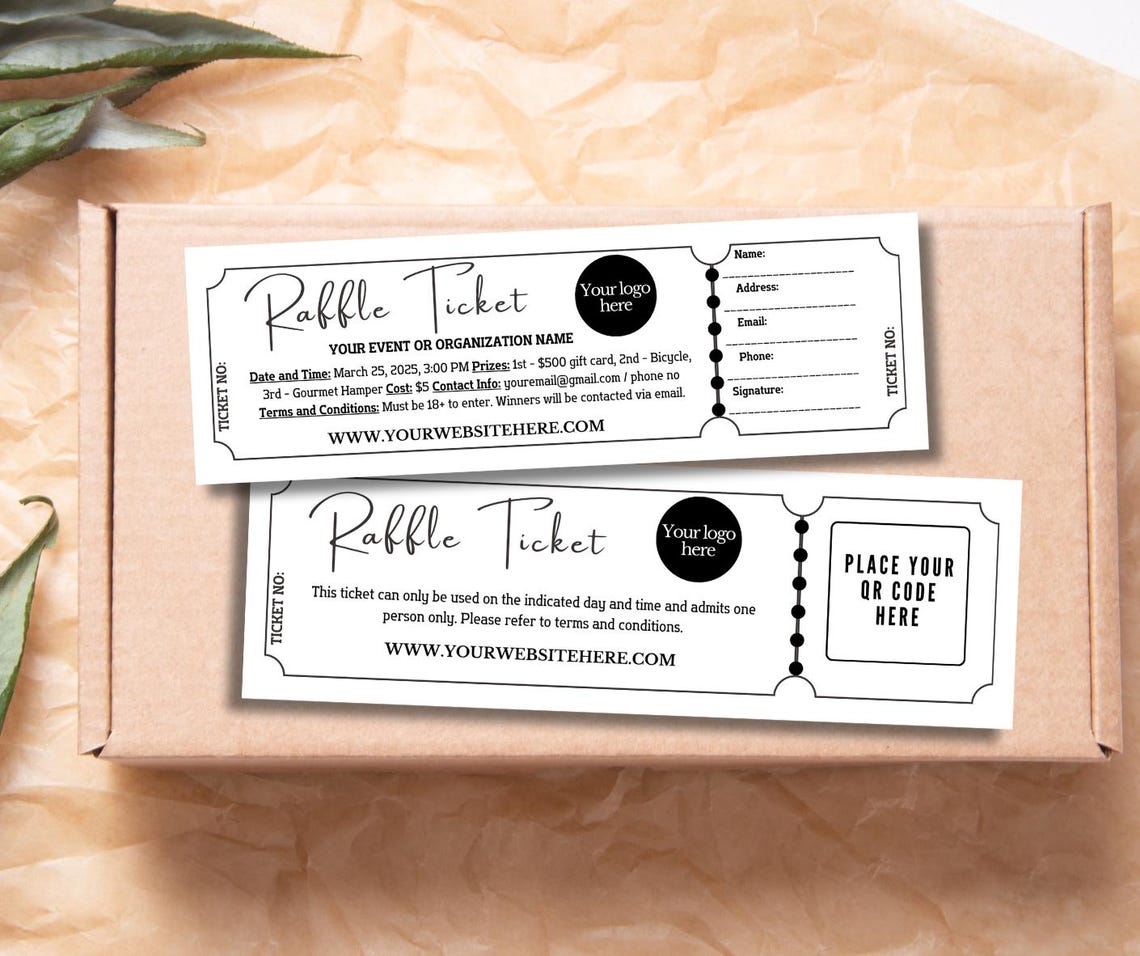 Editable Raffle Event Ticket Template, Raffle Ticket Form, Custom DIY ...